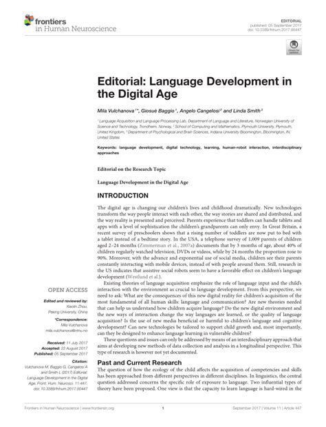 Pdf Editorial Understanding Language Development In The Digital Age