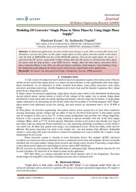 Pdf Modeling Of Converter Single Phase To Three Phase By Using Single Phase Supply”
