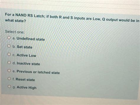 Solved For A NAND RS Latch If Both R And S Inputs Are Low Chegg Com