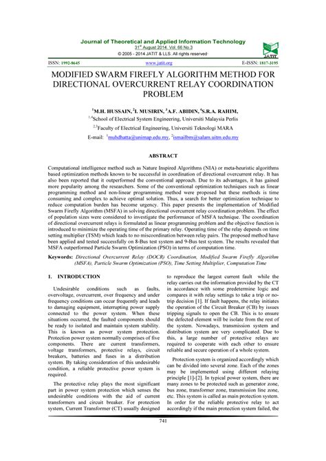 Pdf Modified Swarm Firefly Algorithm Method For Directional Overcurrent Relay Coordination Problem