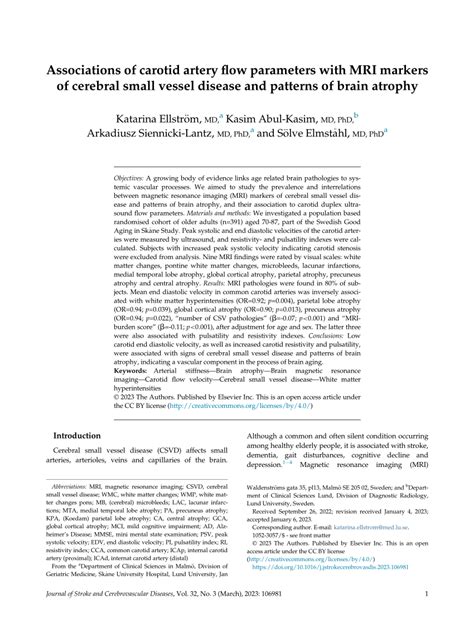 Pdf Associations Of Carotid Artery Flow Parameters With Mri Markers
