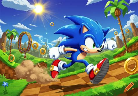 A Vibrant 3d Render Of Sonic The Hedgehog Running And Jumping Over
