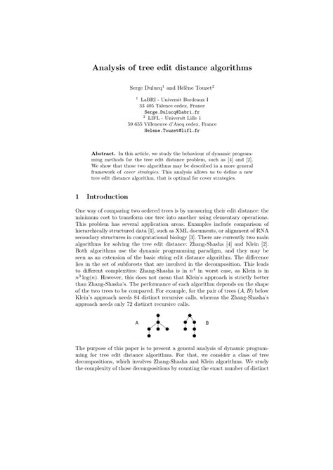 Pdf Analysis Of Tree Edit Distance Algorithms