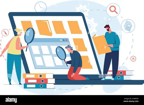People Searching Files Organizing Digital Database File Archive