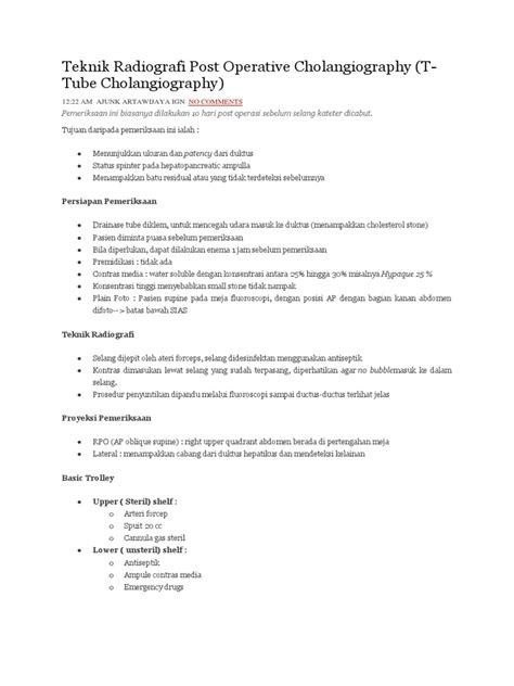 Teknik Radiografi Post Operative Cholangiography Pdf