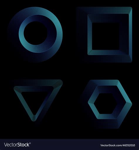 Set Of Abstract Fractal Objects On A Black Vector Image