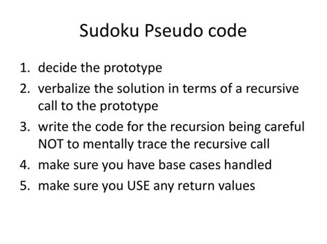 Sudoku Pseudo Code
