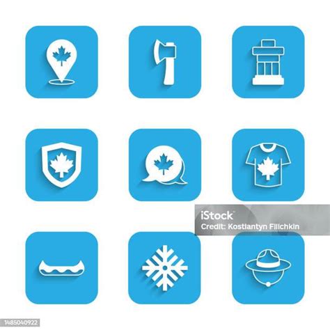 캐나다 단풍잎 눈송이 레인저 모자 하키 저지 카약 캐나다 국기를 방패 이눅슈크 및 아이콘에 설정합니다 벡터 0명에 대한 스톡