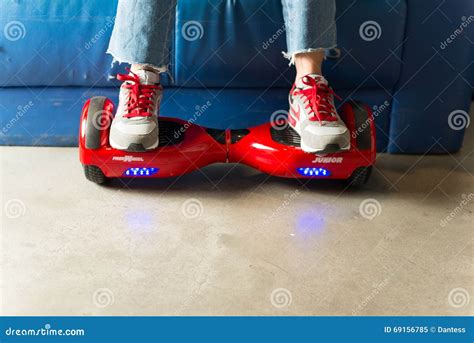 Girl Using A Red Self Balancing Two Wheeled Board The Gyroscope Based Dual Wheel Electric S
