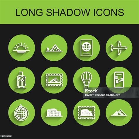 비행 비행기 콜로세움 로마 이탈리아 일몰 우편 우표 및 이집트 피라미드 도시지도 탐색 및 열기구 아이콘의 인포 그래픽과 지구 설정을 설정합니다 벡터 0명에 대한 스톡 벡터