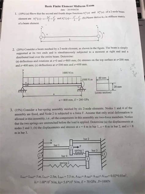 Solved Basic Finite Element Midterm Exam Date 20190430 1