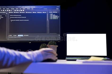 It Expert Developing Software Applications Using Mockup Notebook Stock