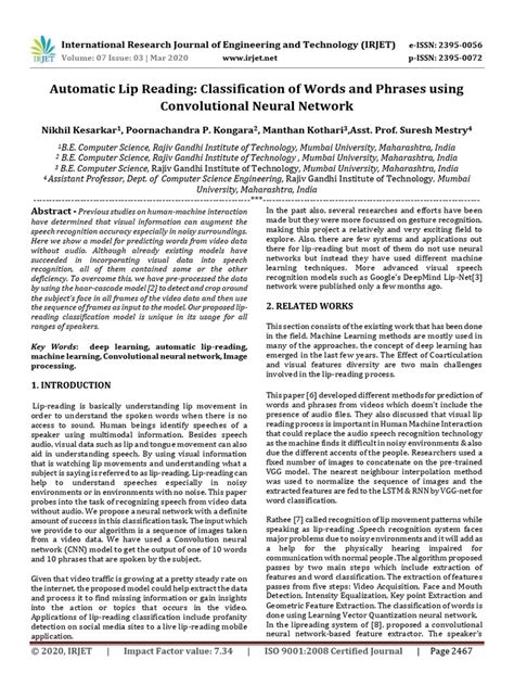 Automatic Lip Reading Classification Of Pdf Speech Recognition Deep Learning