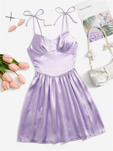 Shein Qutie Tie Shoulder Ruched Bust Cami Dress Shein Usa