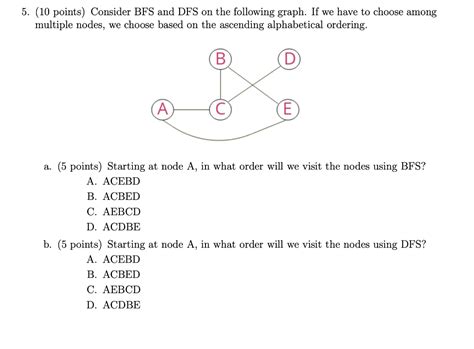 solved 5 10 points consider bfs and dfs on the following