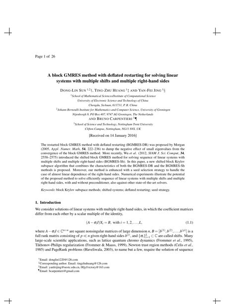 Pdf A Block Gmres Method With Deflated Restarting For Solving Linear