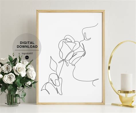 Erotic Bedroom Art Flower Line Art Minimalist Wall Art Woman Line Drawing Rose Drawing