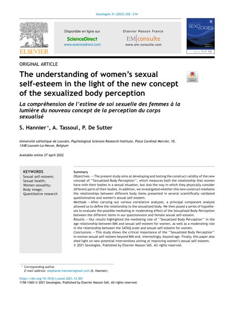 Pdf The Understanding Of Womens Sexual Self Esteem In The Light Of The New Concept Of The