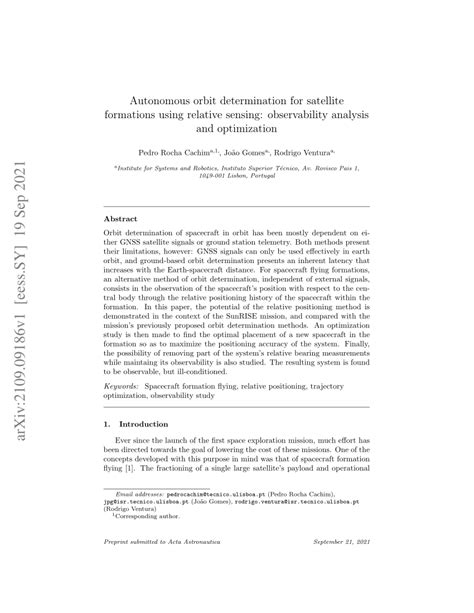 Pdf Autonomous Orbit Determination For Satelite Formations Using Relative Sensing