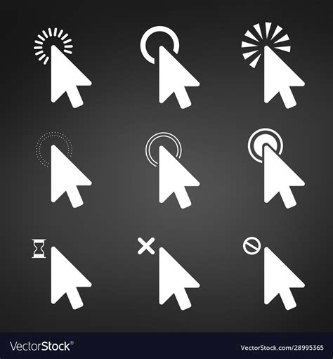 White Computer Mouse Click Cursor Arrow Icons Set Vector Image