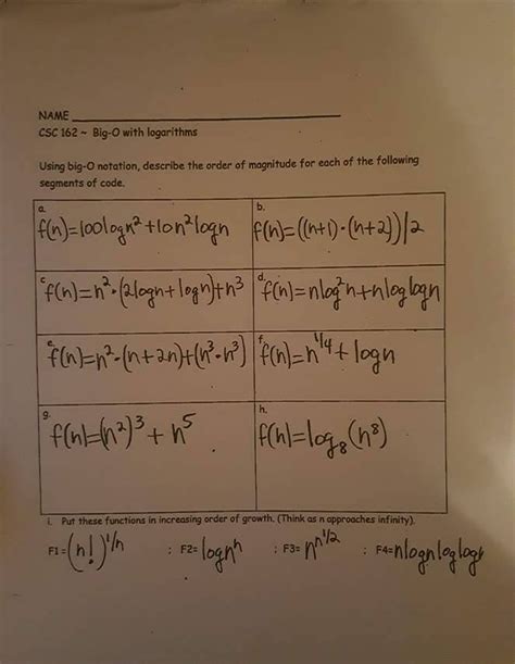 Solved Using Big O Notation Describe The Order Of Magnitude Chegg