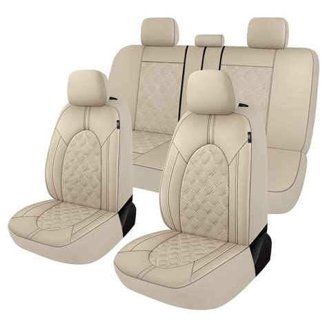 Caromop Luxury Pu Leather Car Seat Covers Full Set Waterproof Seat