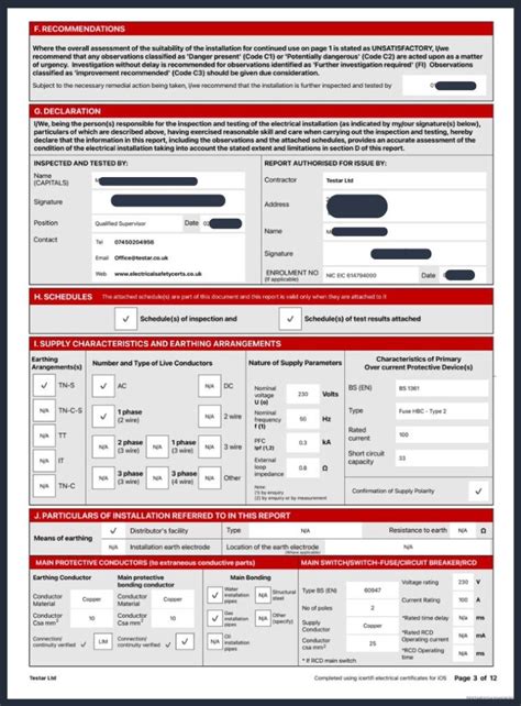 Eicr Example How A Completed Report Certificate Looks