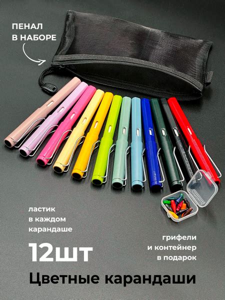 Цветные карандаши ВЕЧНЫЕ с пеналом и сменными наконечниками набор 12шт купить на Ozon по низкой