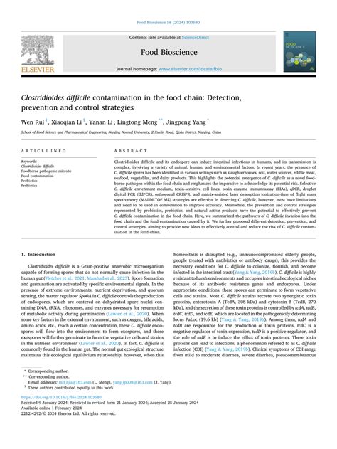 Pdf Clostridioides Difficile Contamination In The Food Chain Detection Prevention And