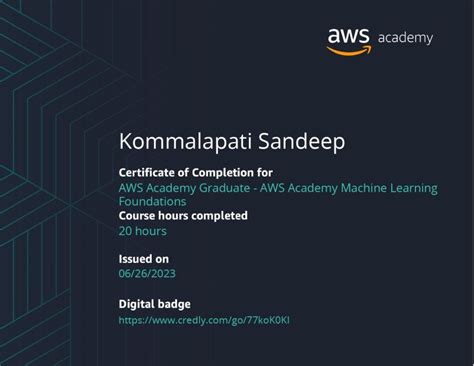 Certified In Aws Academy Machine Learning Foundations Sandeep Kommalapati Posted On The Topic