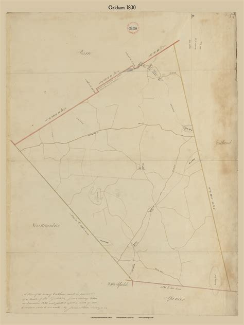 Oakham Massachusetts 1830 Old Town Map Reprint Roads Place Names