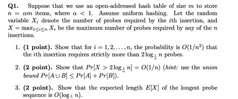 Solved N Q1 Suppose That We Use An Open Addressed Hash