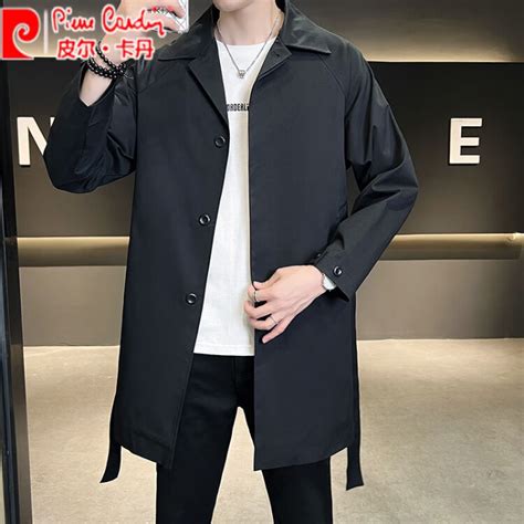 皮尔卡丹品牌高档男装春秋季新款男士中长款风衣2022秋季休闲外套男韩版潮流秋款大衣针织 黑色 M【图片 价格 品牌 评论】 京东