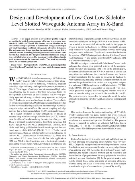 Pdf Design And Development Of Low Cost Low Sidelobe Level Slotted Waveguide Antenna Array In X