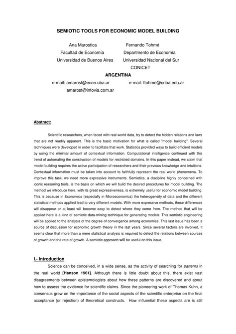 Pdf Semiotic Tools For Economic Model Building