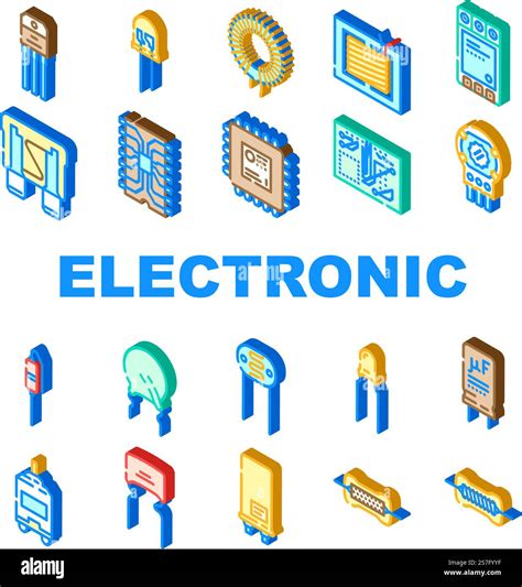 Component Electronic Chip Icons Set Vector Microchip Circuit Hardware Engineering Part