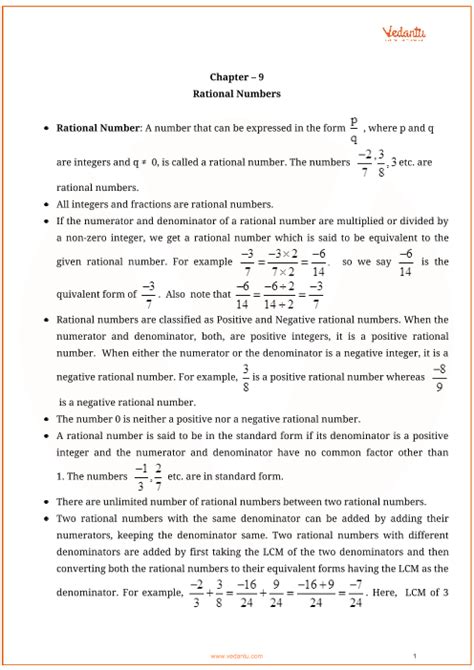 Cbse Class 7 Maths Chapter 9 Rational Numbers Revision Notes Cbse Class 7 Maths Chapter 9 Rational Numbers Revision Notes