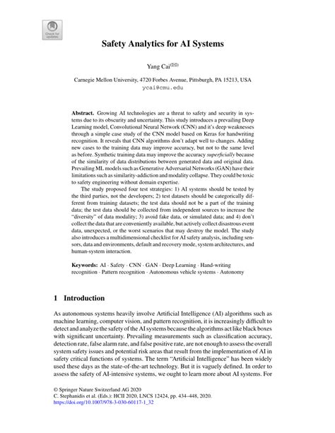 Pdf Safety Analytics For Ai Systems