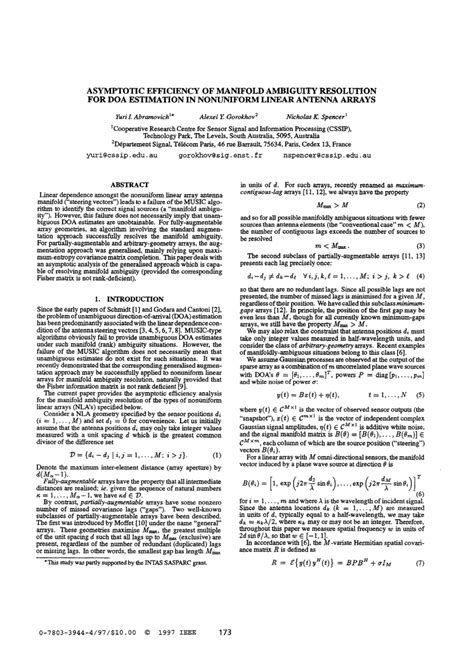 PDF Asymptotic Efficiency Of Manifold Ambiguity Resolution For DOA