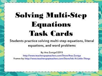 Solving Multi Step Equations Including Literal Equations And Word Problems