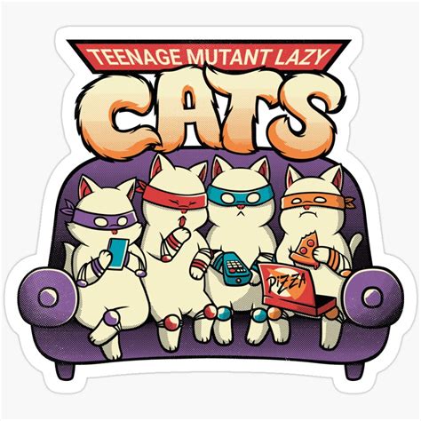 The Teenage Mutant Lazy Cats Sticker Phone Decal Water Bottle Stickers Car Decals Laptop