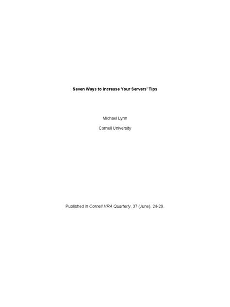 Seven Ways To Increase Your Servers Tips Michael Lynn Cornell University Pdf Gratuity
