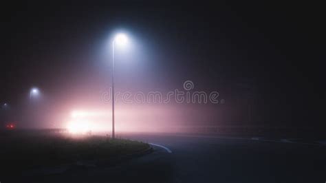 Light Of Lamp Posts On The Side Of A Highway Captured During The Night Stock Image Image Of