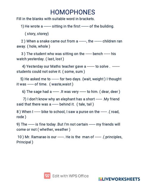 Homophones Worksheet For High School Worksheets Library