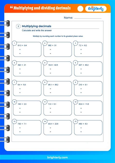 Multiplying And Dividing Decimals Worksheets [pdfs] Brighterly