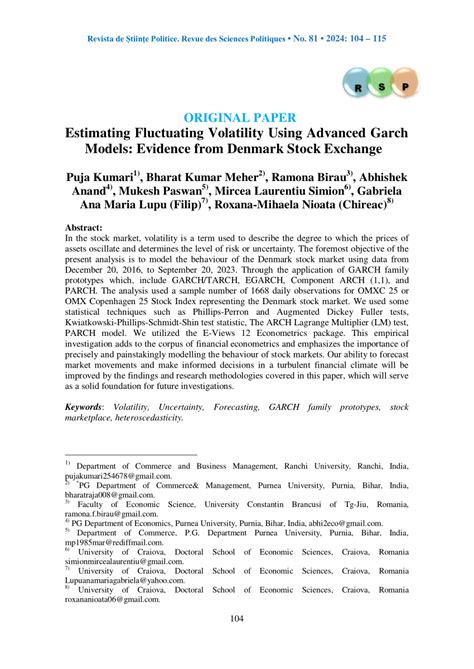 Pdf Estimating Fluctuating Volatility Using Advanced Garch Models