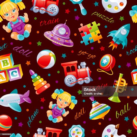 장난감 패턴 배경 아기 원활한 벡터 소녀 소년에 대한 아이 만화 벽지 평면 기차 요 공 인형 피라미드 퍼즐 블록 로켓 Ufo 소용돌이와 함께 설정 귀여운 게임 어린이 최고