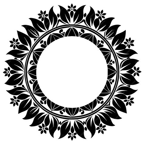 Round Floral Frame Flat Vector With Sharp Outlines Vector Illustration Linocut Premium Ai
