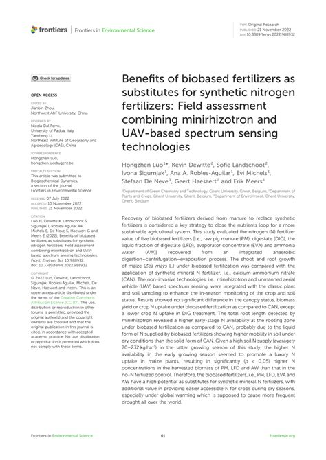 Pdf Benefits Of Biobased Fertilizers As Substitutes For Synthetic