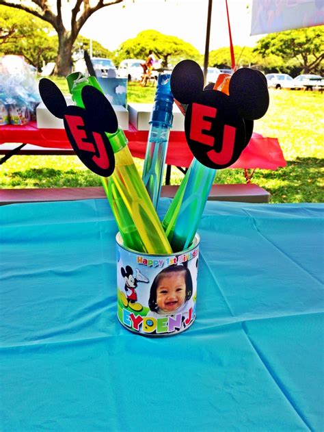 Bubble Wands And Mickey Mouse Head Cut Outs For Favor Tags In A Formula Can First Birthdays